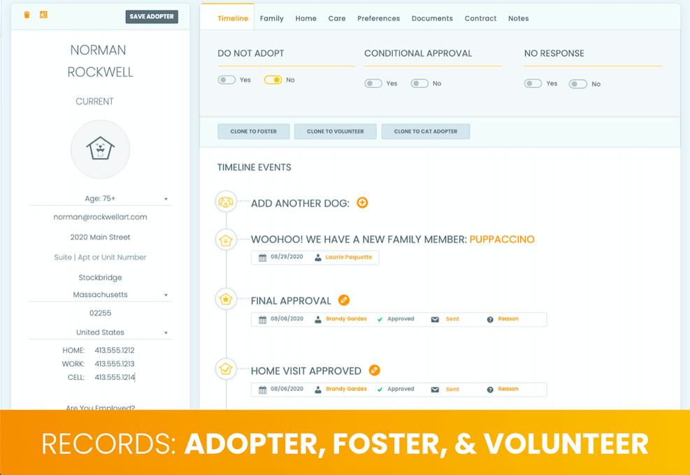 Animal Adoption People Managment and Communication Software